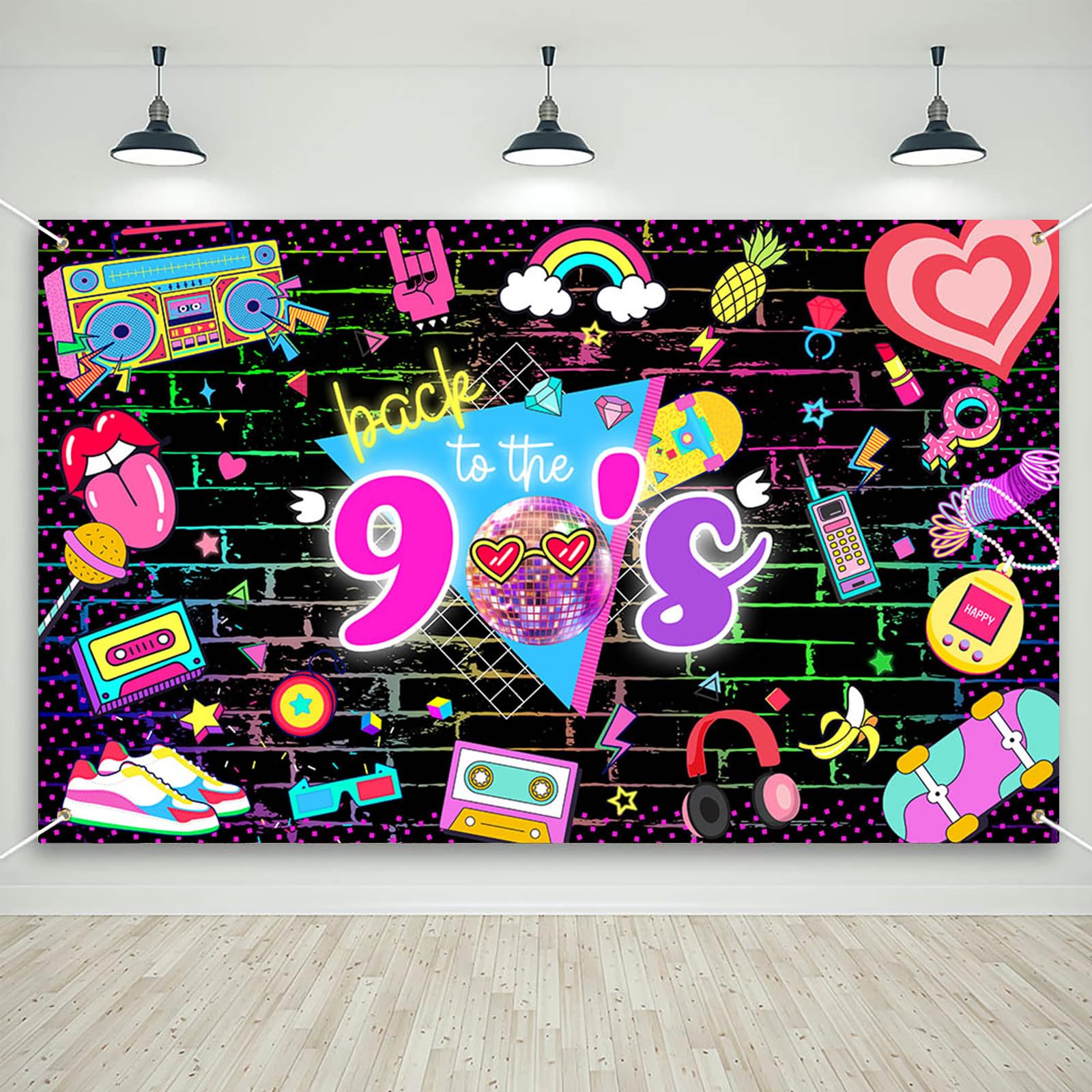 Amazon.com: Mocsicka 90s Birthday Party Banner Back to 90's Rock and ...