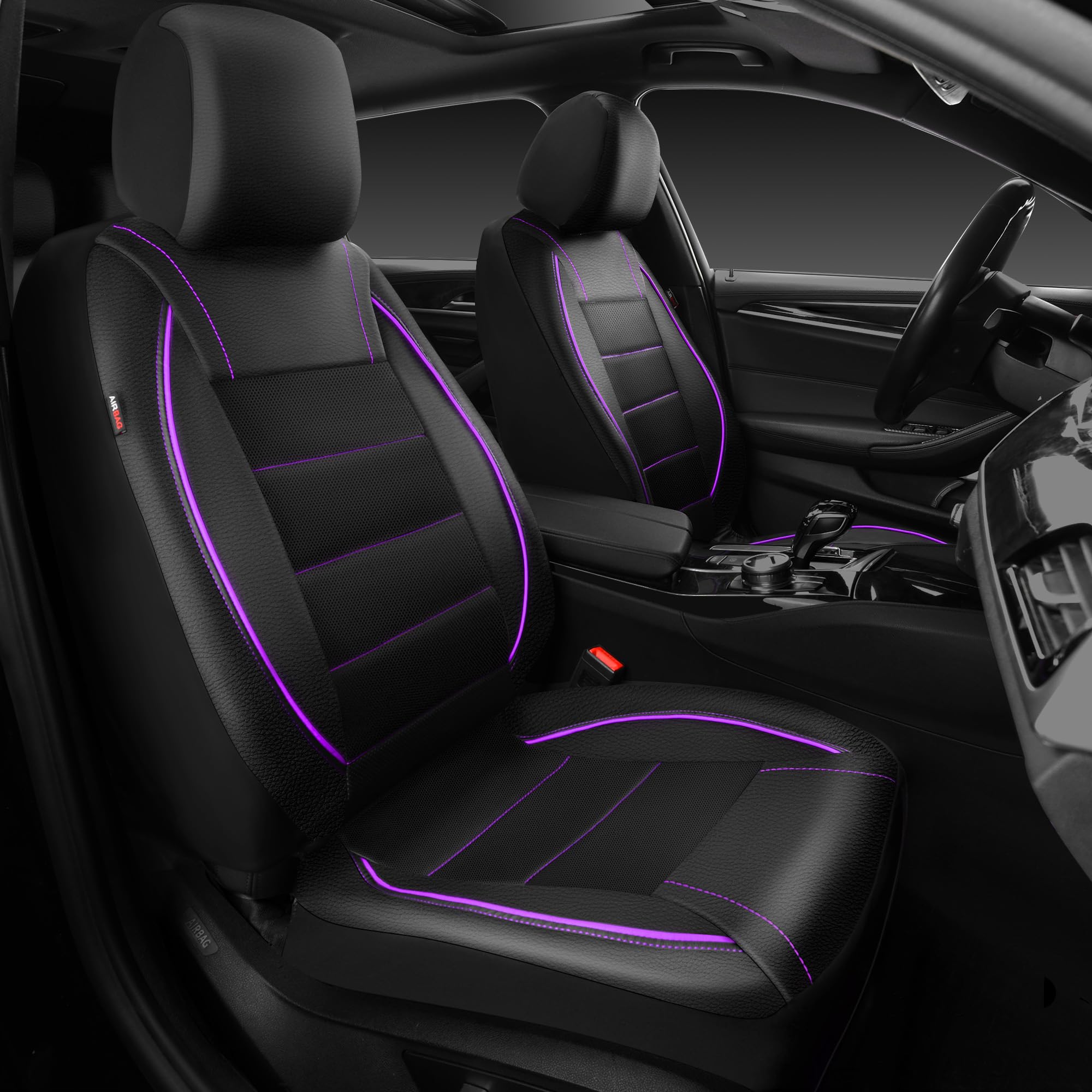 Amazon.com: CAR PASS Universal FIT Piping Leather Two Front Seat Covers ...