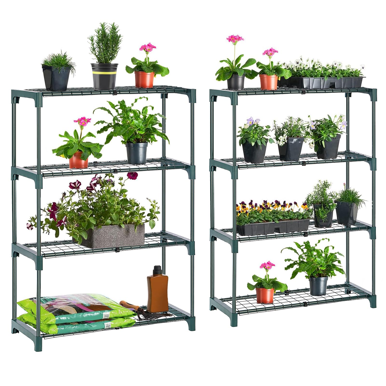 LEWIS&WAYNE 2PKs 4 Tier Greenhouse Shelving, Steel Staging Unit Storage ...