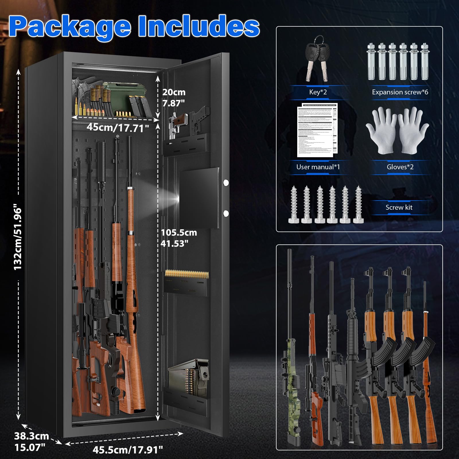 Snapklik.com : Tiskgg 8 Gun Rifle Gun Safe Fireproof, 50 Depth Quick ...