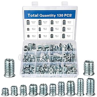 130 Pezzi Inserti Filettati, M6 M8 M10 Boccole Filettate per Legno ...