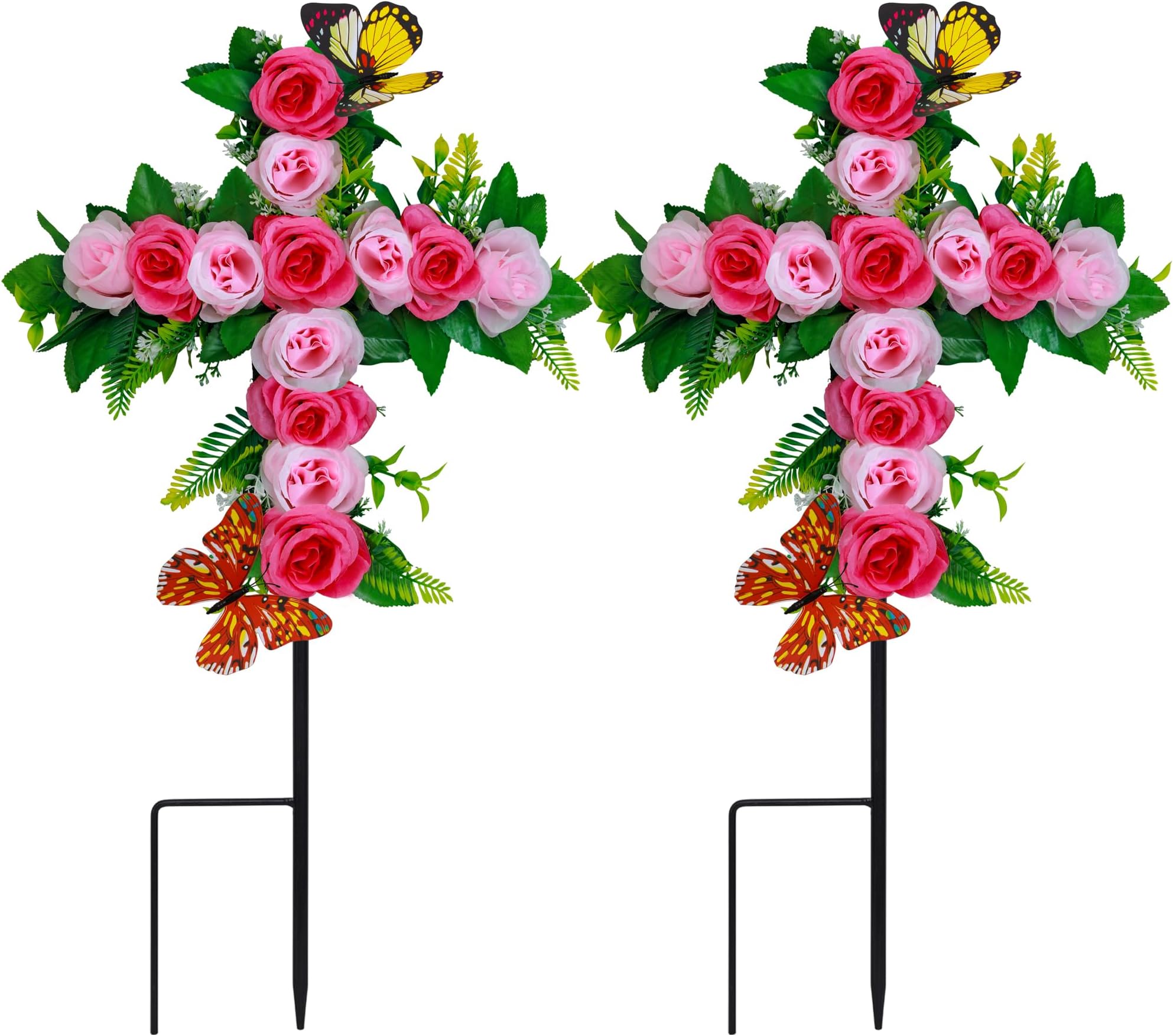 Amazon.com: Lodou 2 Sets Artificial Cemetery Flowers,Outdoor Grave ...