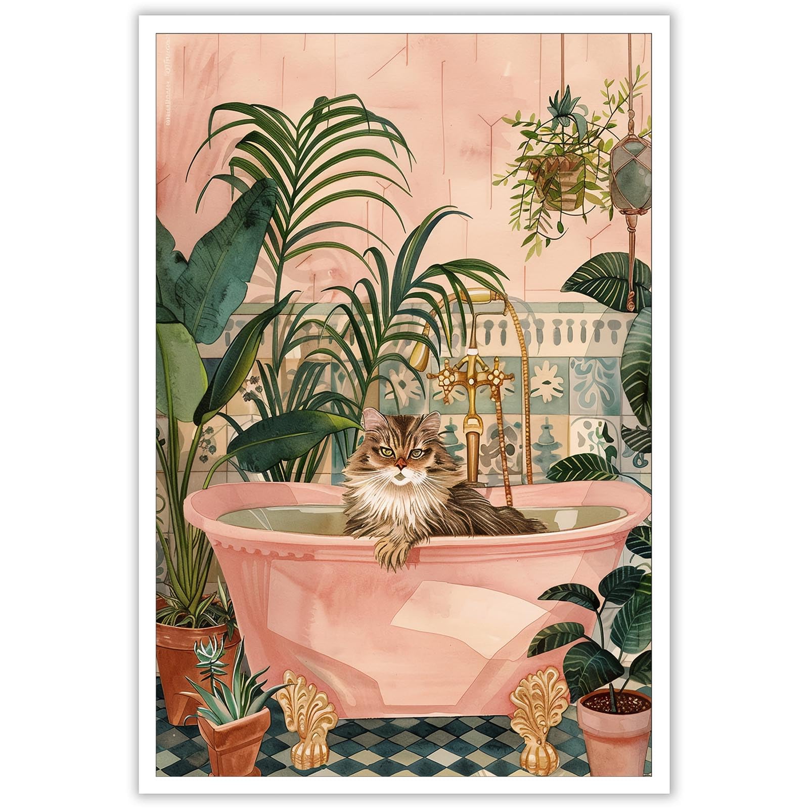 Amazon.com: Funny Cat Bathroom Wall Decor Cat Using Pink Bathtub ...