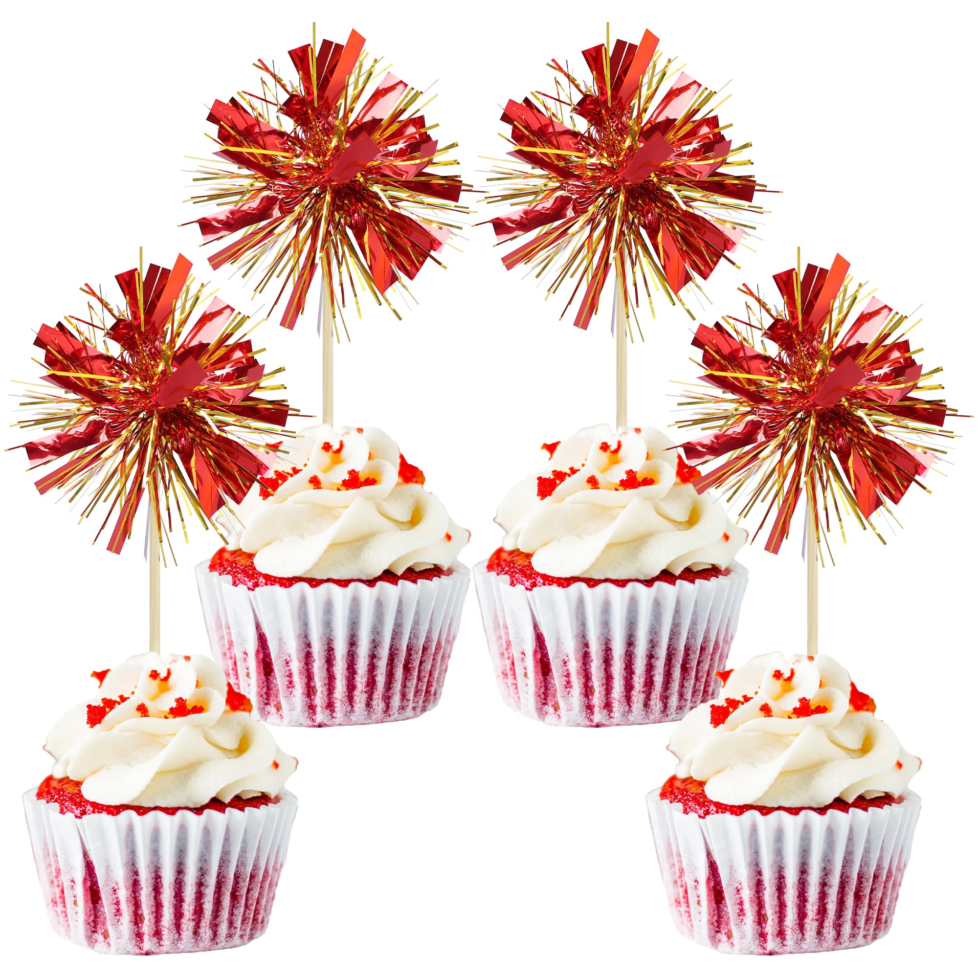 Amazon.com: Gyufise 20Pcs Foil Firework Cupcake Toppers Sparkle Tinsel ...