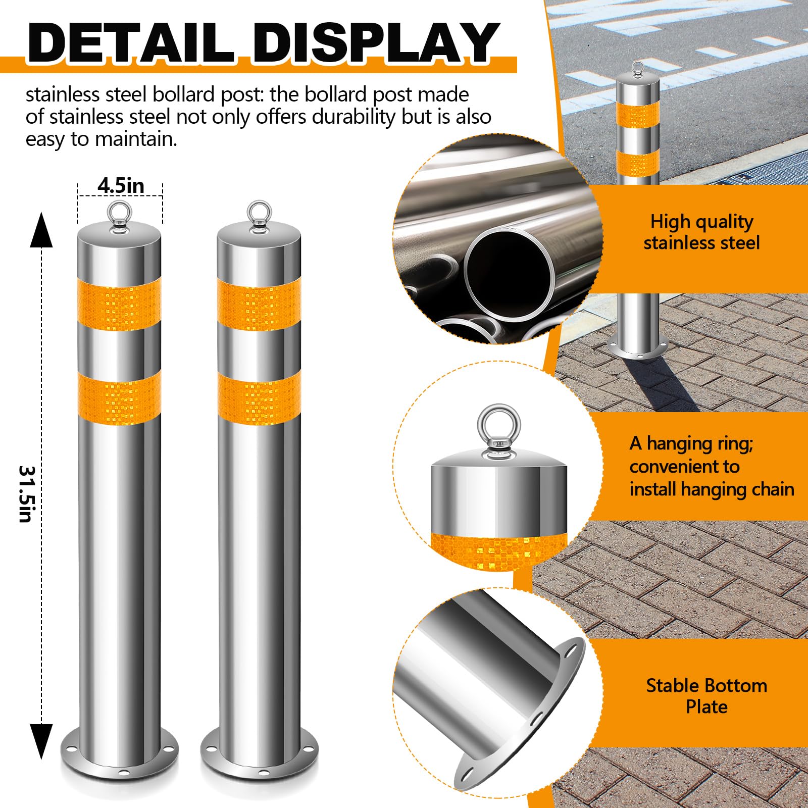 Snapklik.com : Yaocom 31.5 Inch Stainless Steel Bollard Post