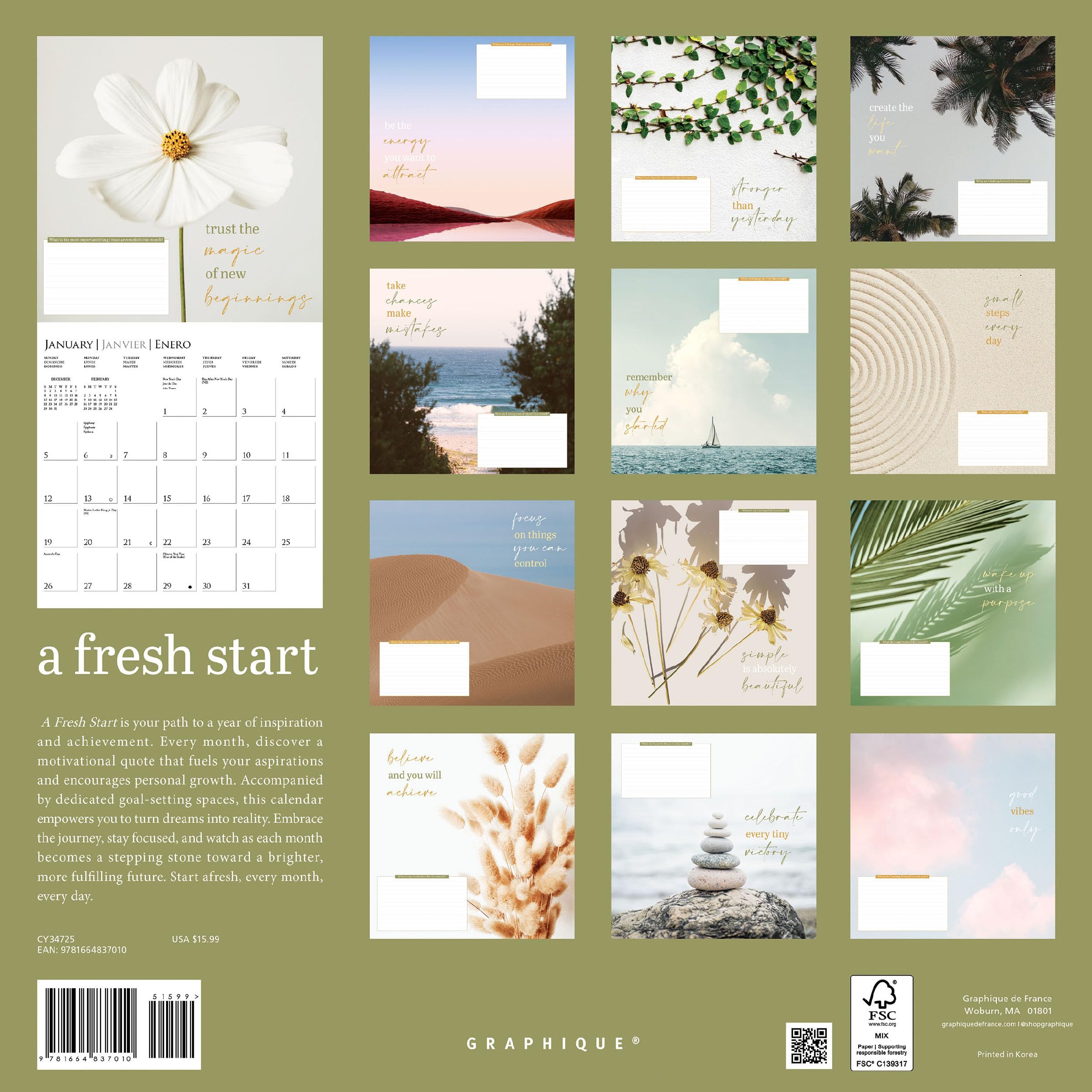 Snapklik.com : 2025 A Fresh Start Post Wall Calendar 12” X 12” Thick ...