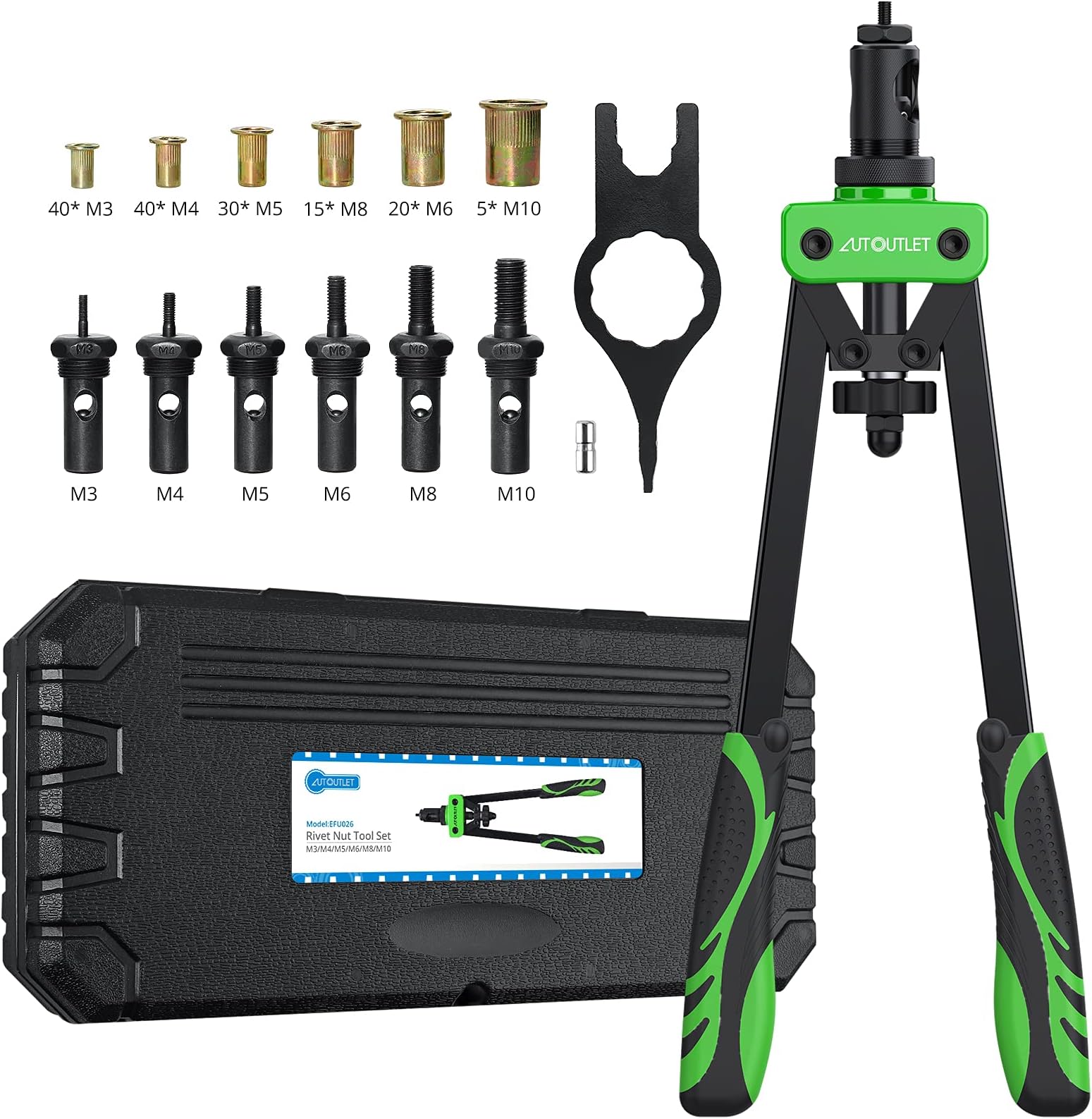 Lytool Rivnut Tool Kit, 14" Rivet Nut Tool with 205pcs Nuts Heavy Duty ...