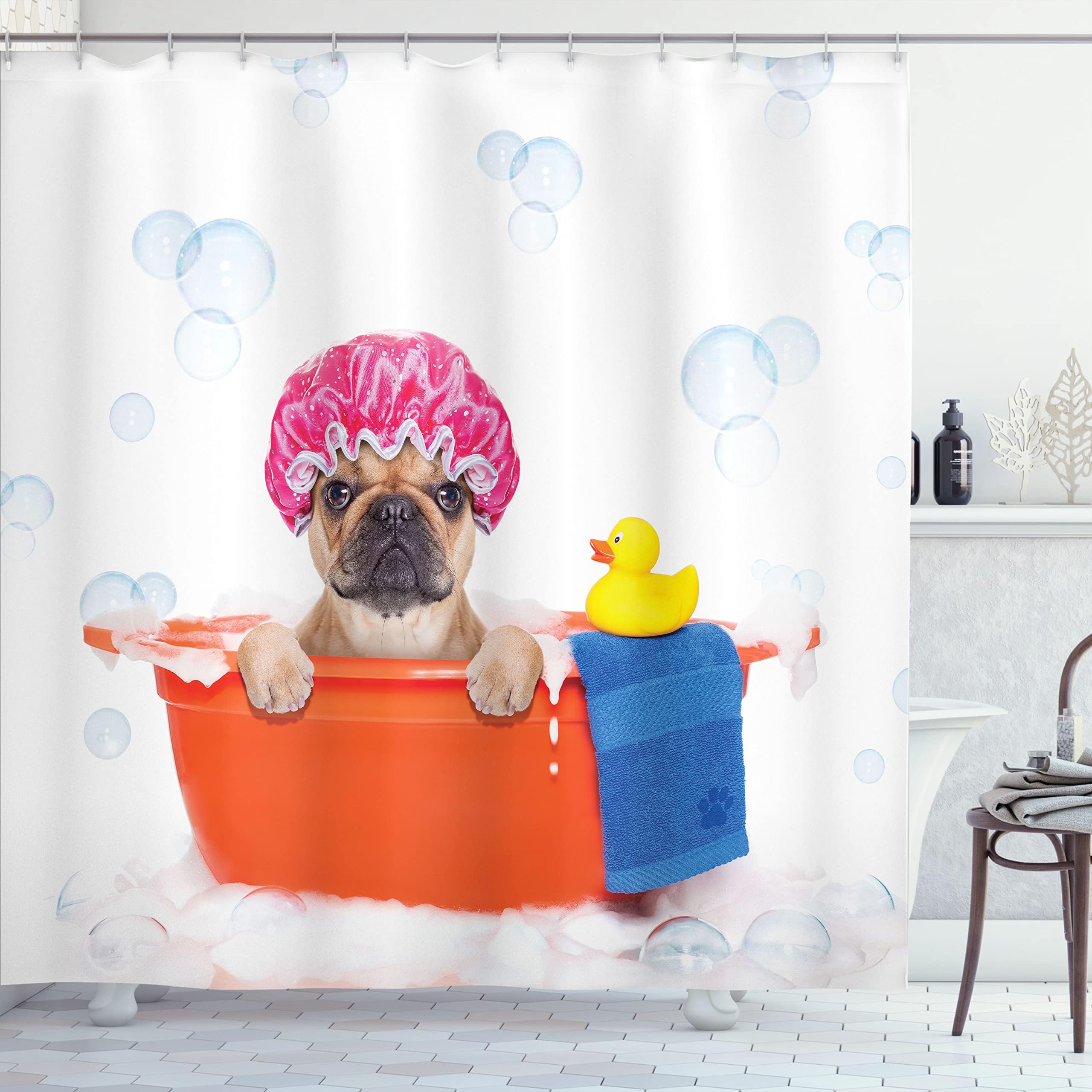 Amazon.com: Funny Bulldog Shower Curtain Cute Bulldog Carrying Panda ...