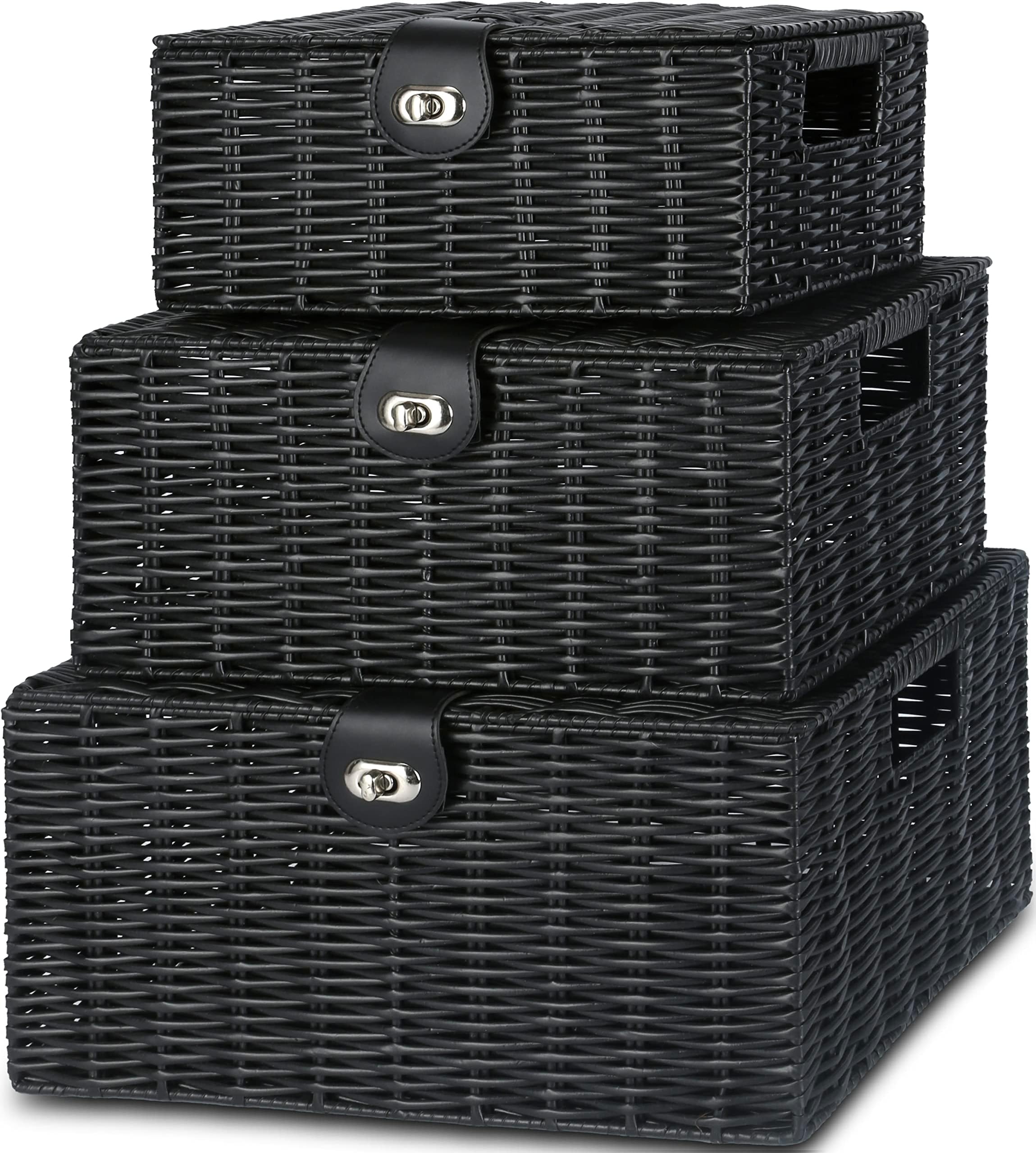 Amazon.com: Honygebia Black Wicker Storage Baskets - Set of 3 ...