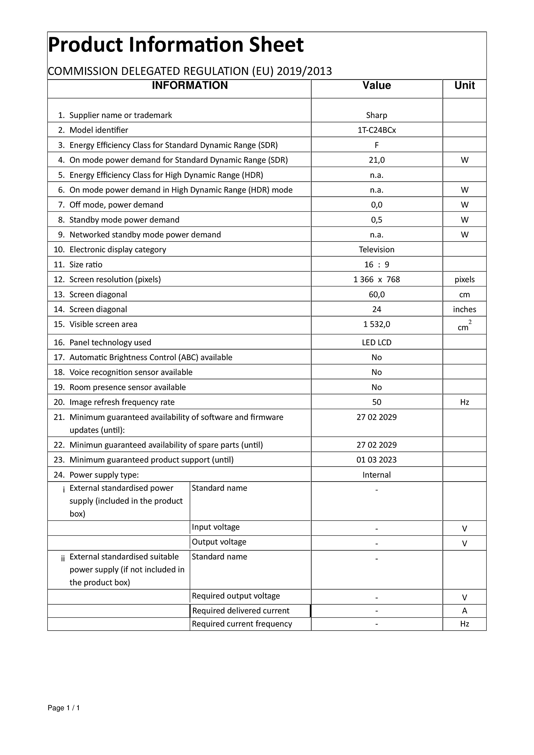 SHARP 1T-C24BC0KR1FB 24 Inch Smart TV, HD Ready LCD Display with DTS ...