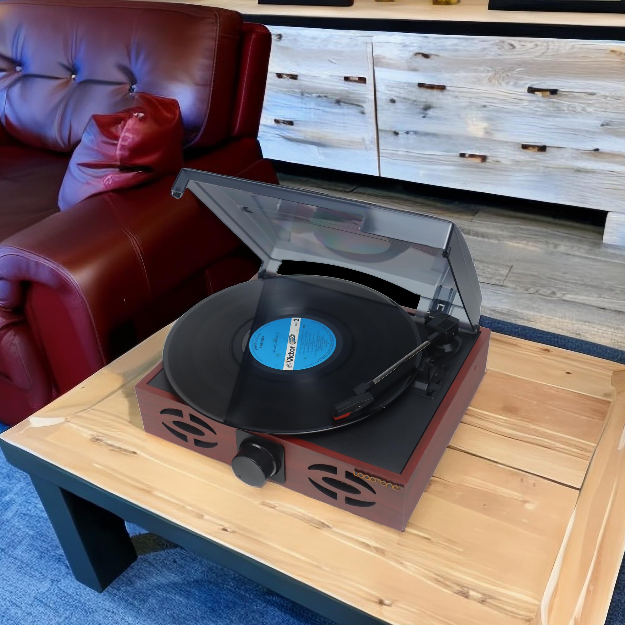 Snapklik.com : LOOPTONE 3 Speed Vinyl Record Player Wooden Turntable