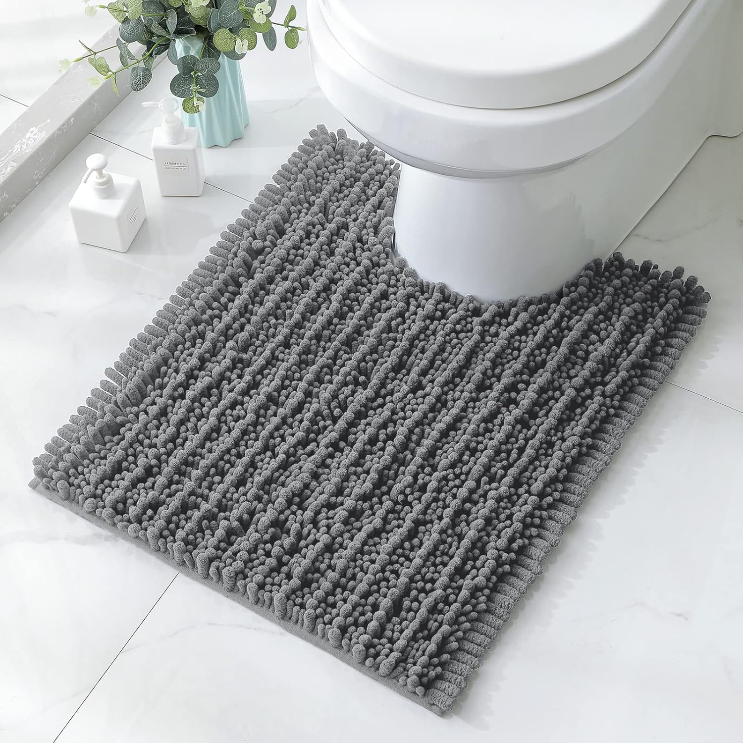 Amazon.com: HOMEIDEAS Toilet Rugs U Shaped, Striped Chenille Super Soft ...