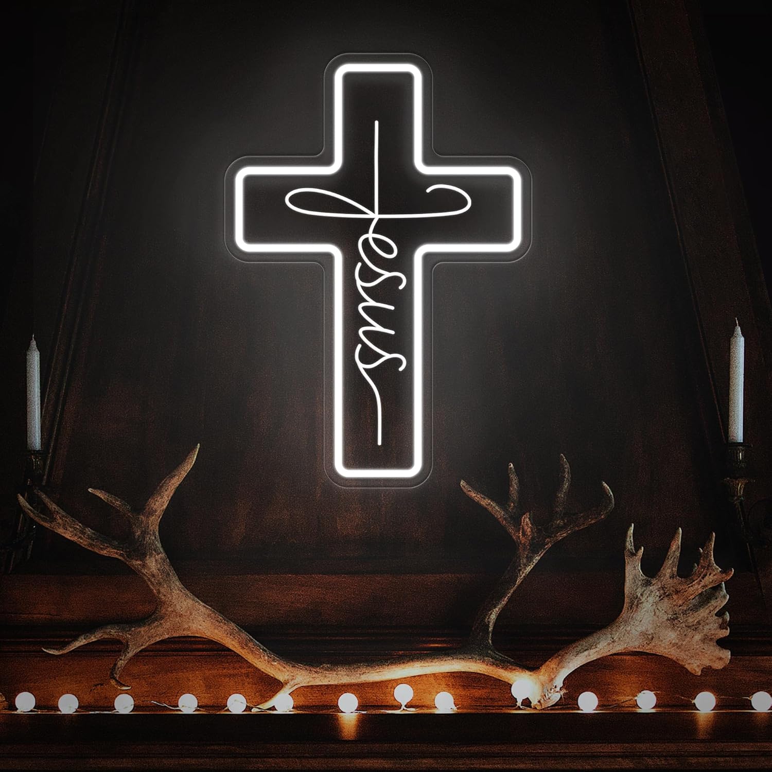 Jesus Cross Neon Signs, Dimmable LED Neon Lights for Wall Decor Bedroom ...