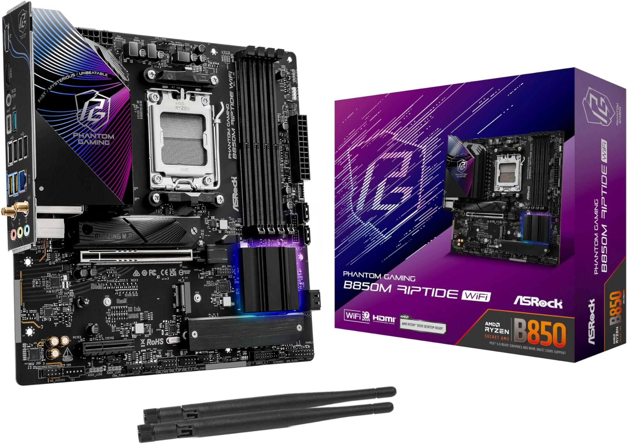 Amazon.com: ASRock AMD B850 Phantom Gaming Riptide WiFi 7 Socket AM5 Ryzen 9000/8000/7000 Series ...
