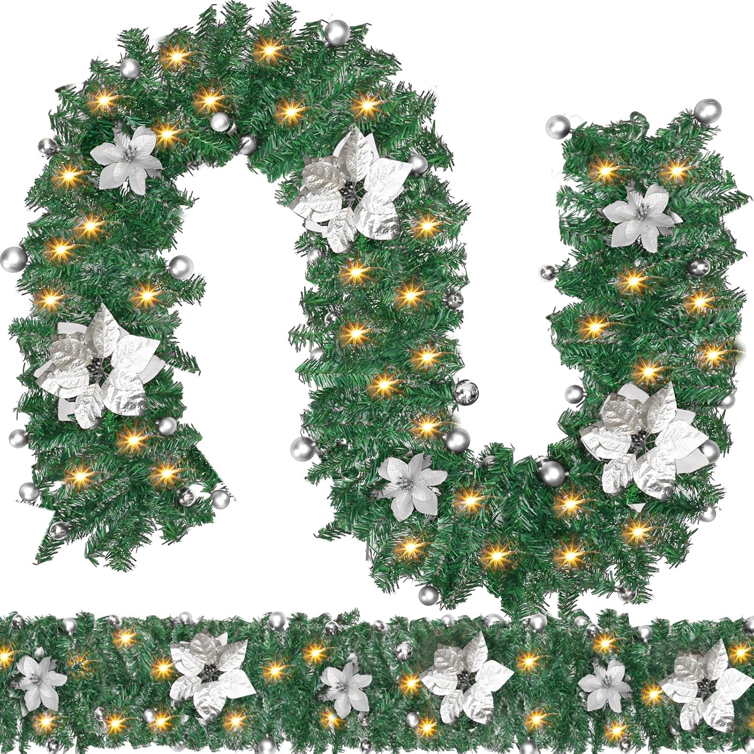 Amazon.com: Riceshoot 2 Pcs Pre Lit 9 ft Christmas Garland with Lights ...