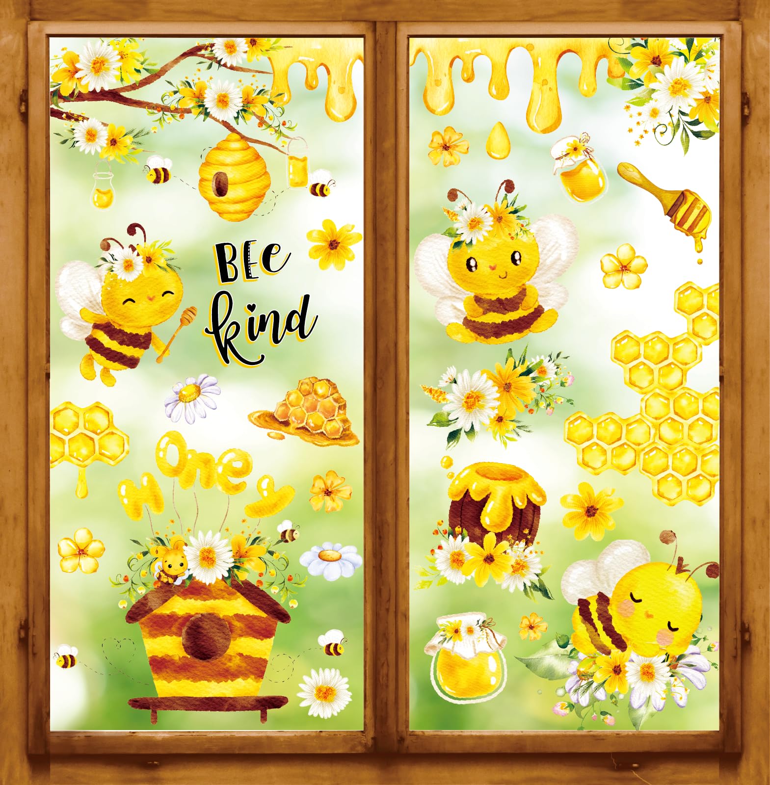 Amazon.com: Whaline 90Pcs Bee Window Clings Daisy Honeycomb Honey Bee ...