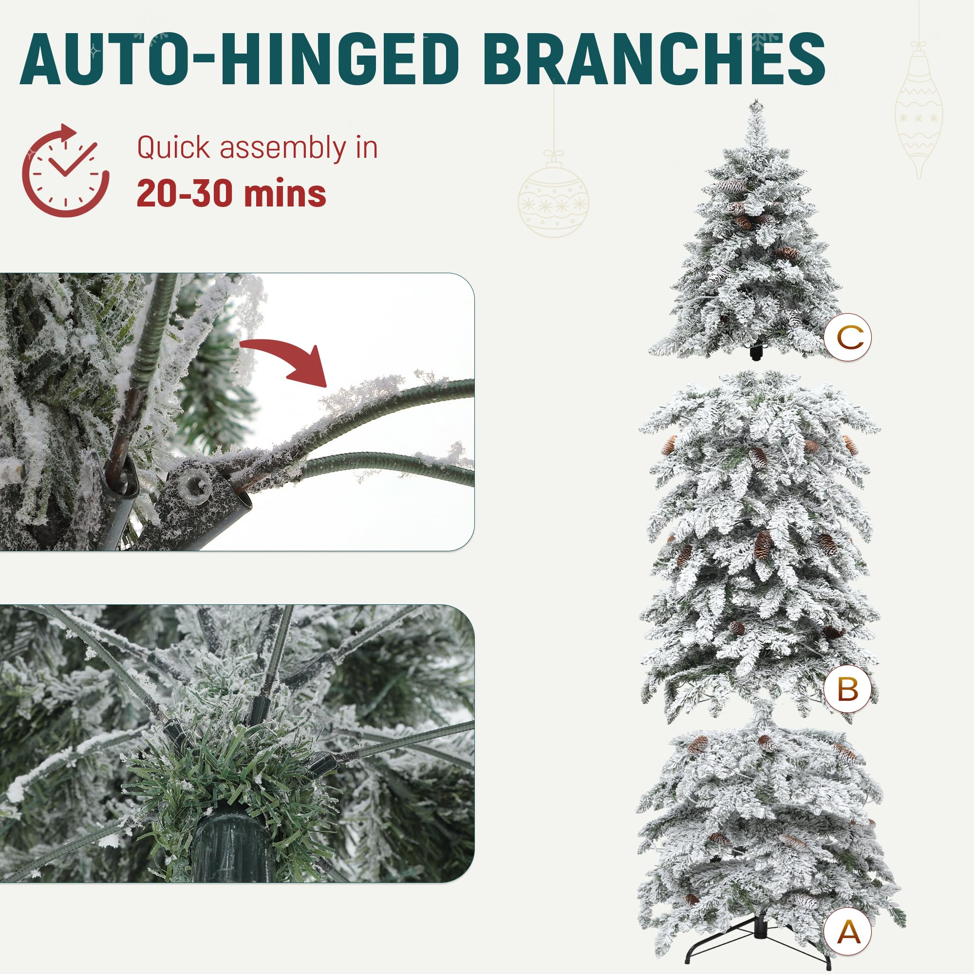 YITAHOME Pre-Lit Flocked Drooping Pencil Spruce Artificial Christmas ...