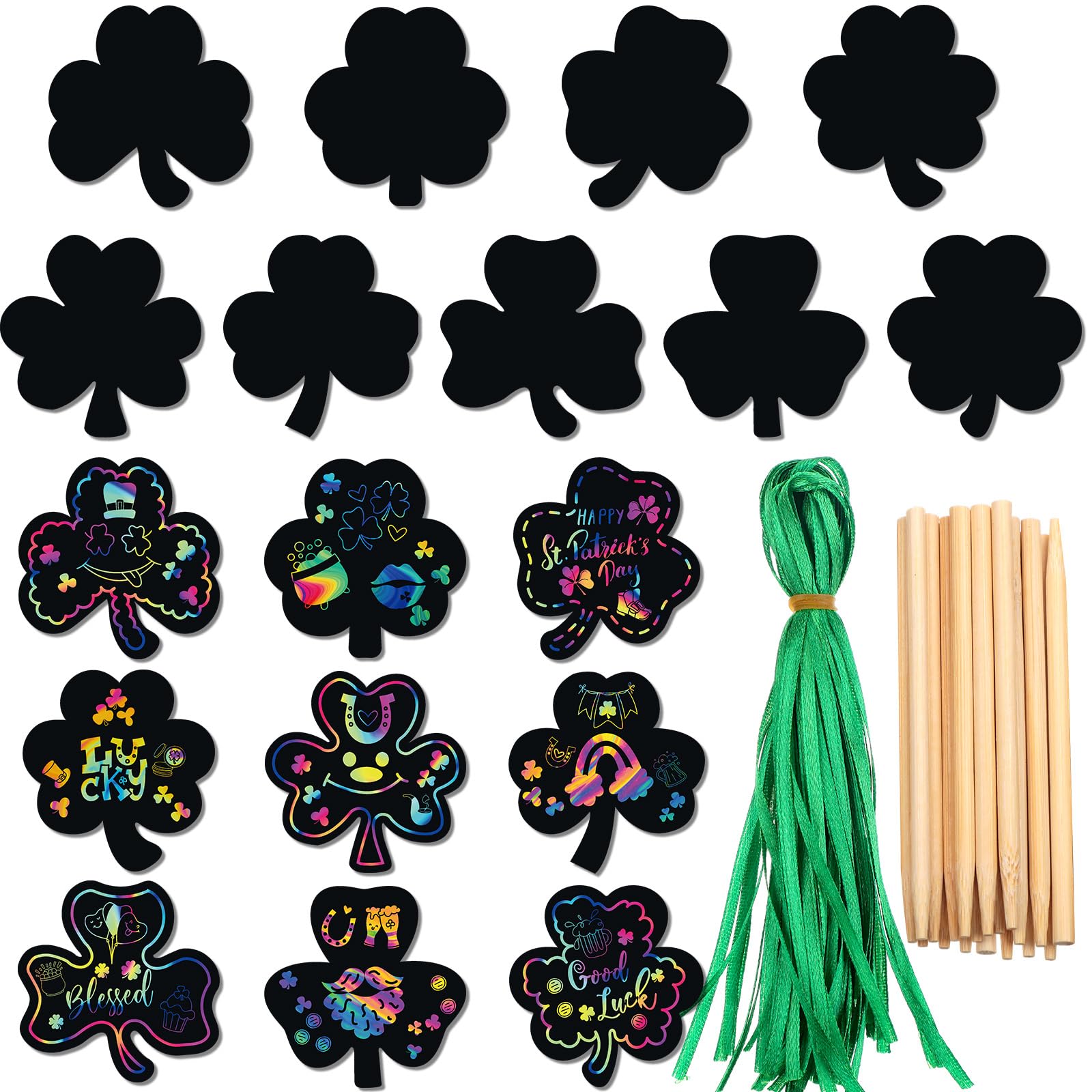 Snapklik.com : 36 Pack St. Patricks Day Shamrocks Scratch Crafts Bulk ...