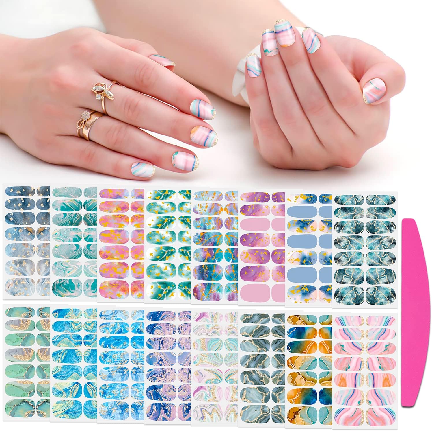 Amazon.com: Maitys 336 Pieces 24 Sheets Full Wrap Nail Polish Strips ...