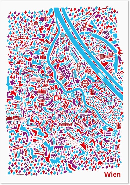 Wien Poster (50x70cm) - Stadtplan Plakat Kunstdruck bunt hochformat mit ...