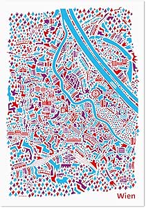 Wien Poster (50x70cm) - Stadtplan Plakat Kunstdruck bunt hochformat mit ...