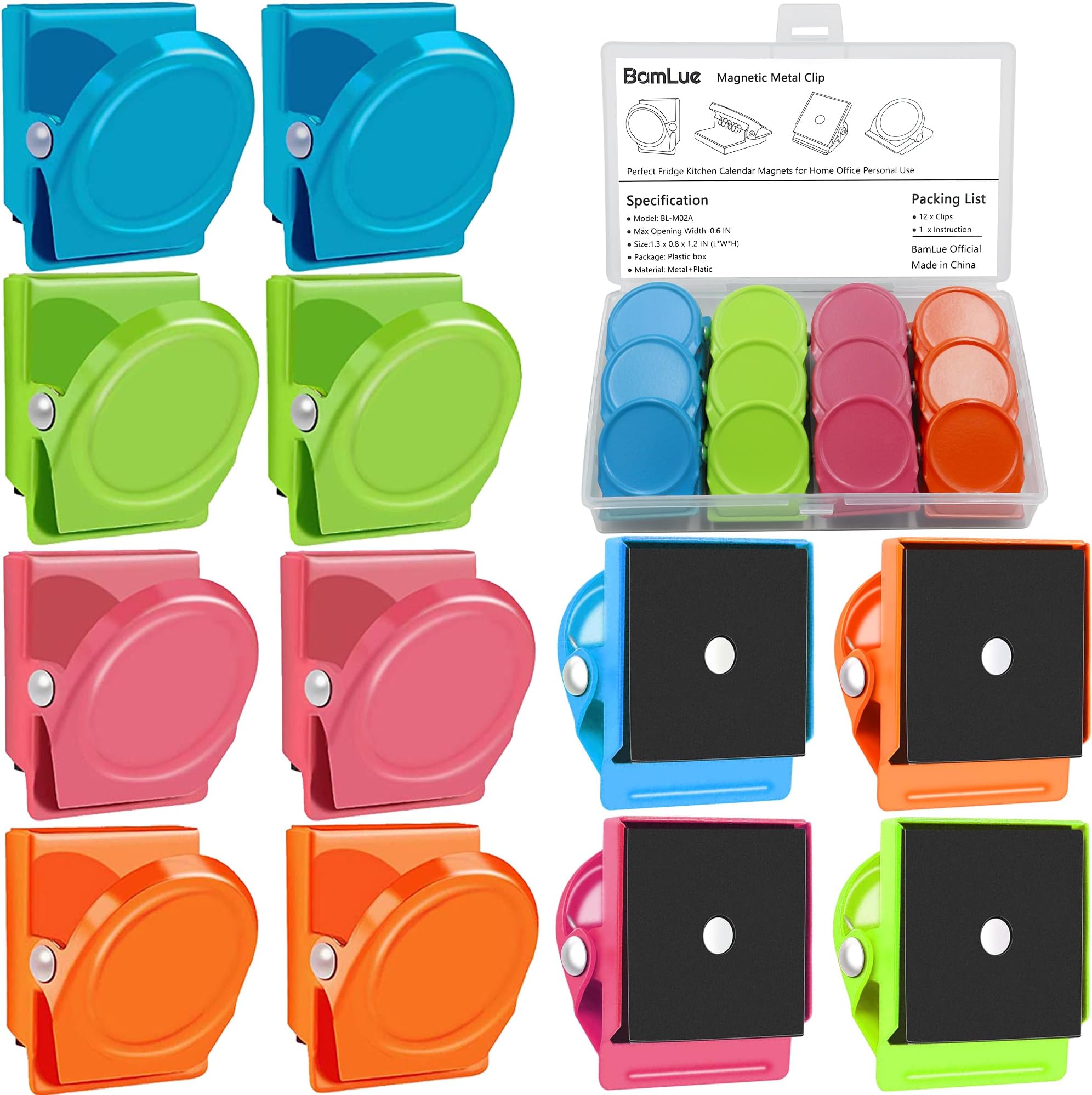BamLue 12 Pieces Fridge Magnet Clips, Refrigerator Whiteboard Wall ...