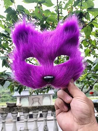 Amazon.com: Cat Fox Mask,Half Fursuit Mask,Fluffy Furry Fur Wolf Mask ...