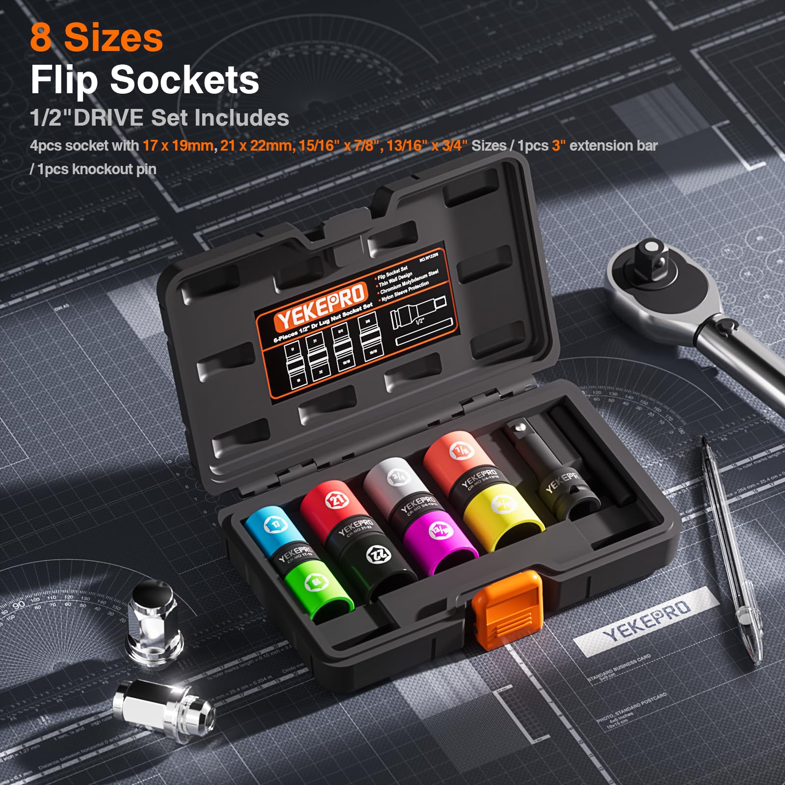 Snapklik.com : Lug Nut Socket Set, 8 Size 1/2-Inch Drive Wheel Impact ...