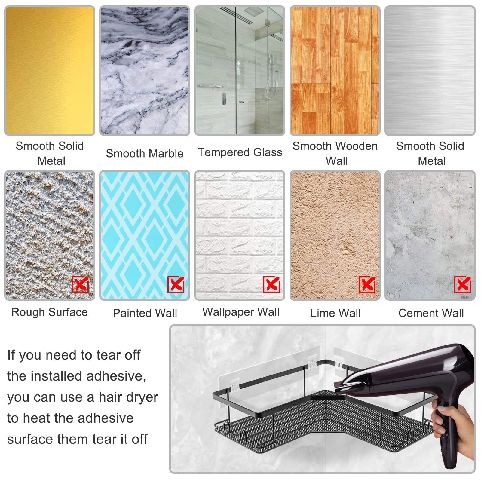 Snapklik.com : AOUKAR Shower Caddy Shelf Adhesive Replacement Stickers ...