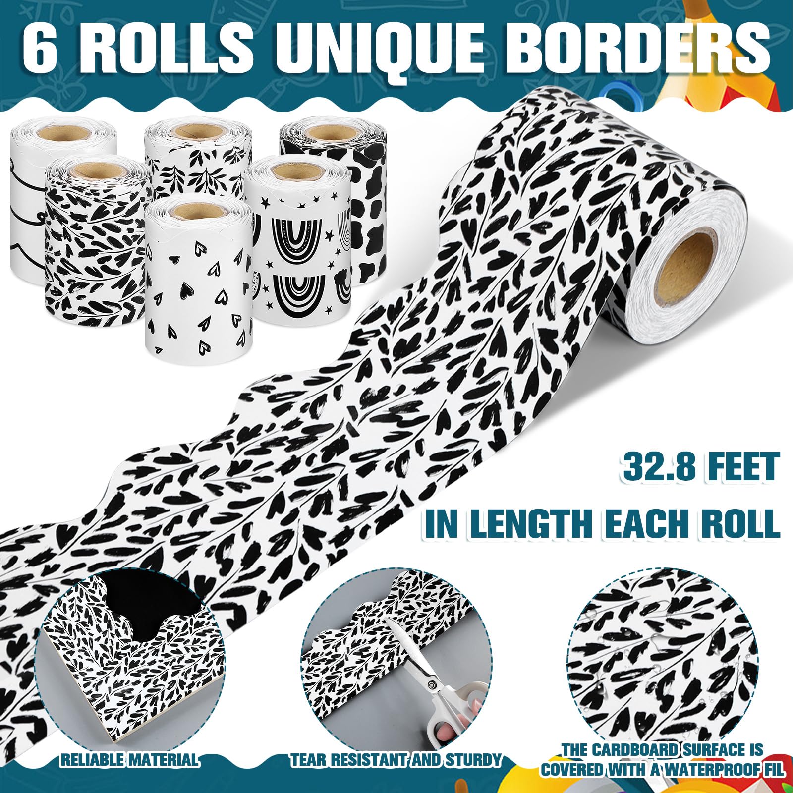Snapklik.com : 6 Rolls Black And White Bulletin Board Border Polka Dots ...