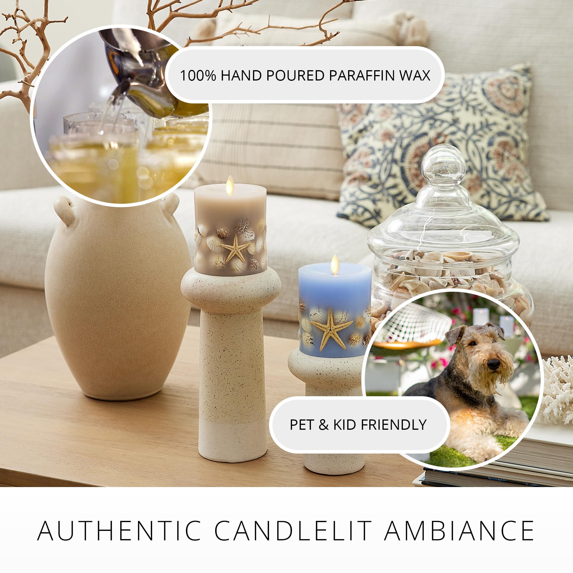 Snapklik.com : Luminara Timeless Taupe Flameless Candle Seashell And ...