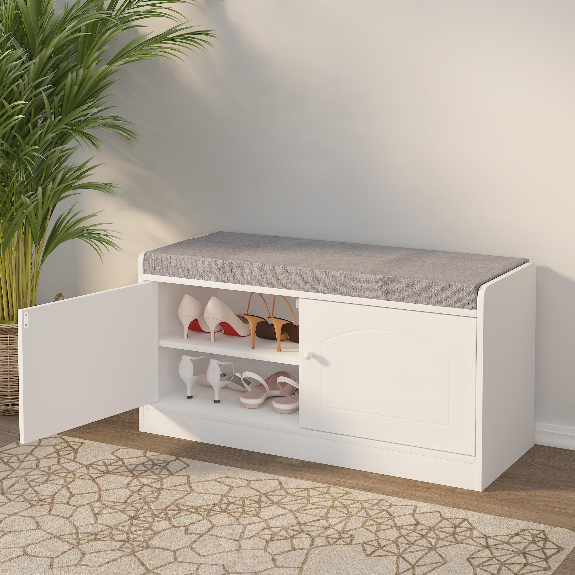 Amazon.com: Organizedlife 2 Tiers Shoe Storage Bench with Door, Free ...