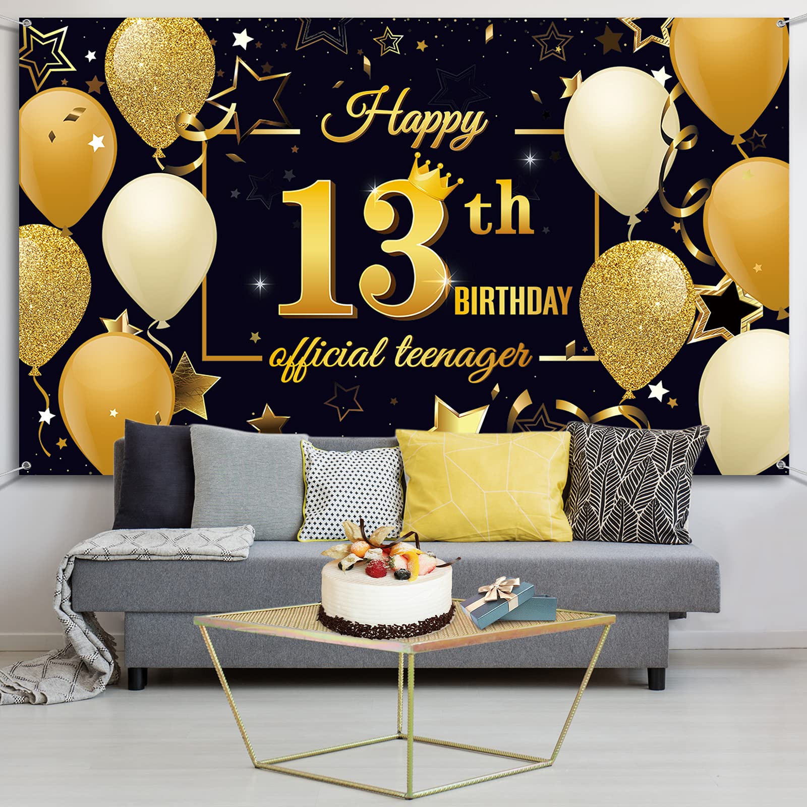 Happy 13th Birthday Backdrop Banner 13 Years Old Birthday Party Banner ...