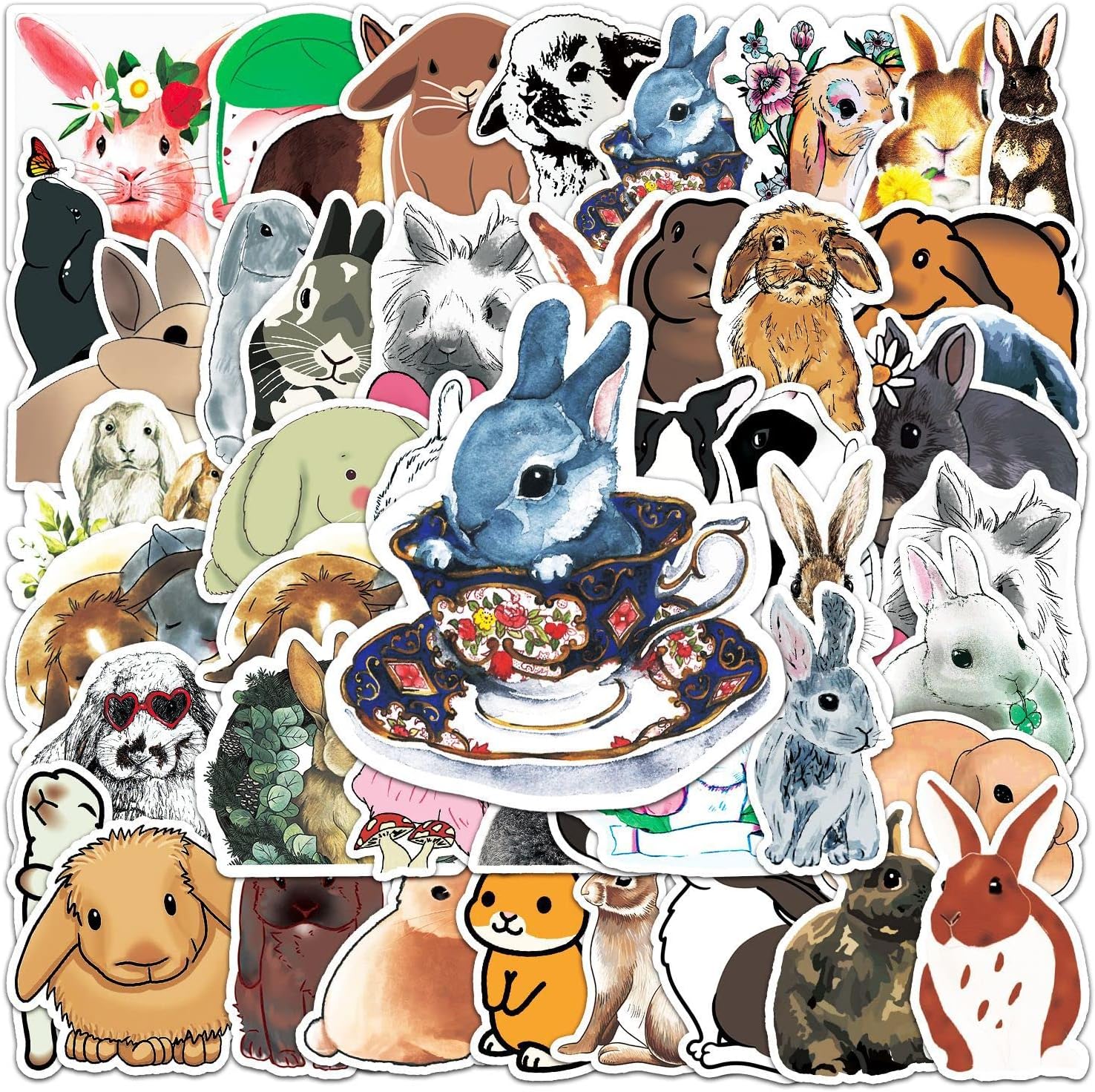 Cute Rabbit Stickers for Laptop(50 Pcs),Gift for Kids Teens Adults Girl ...