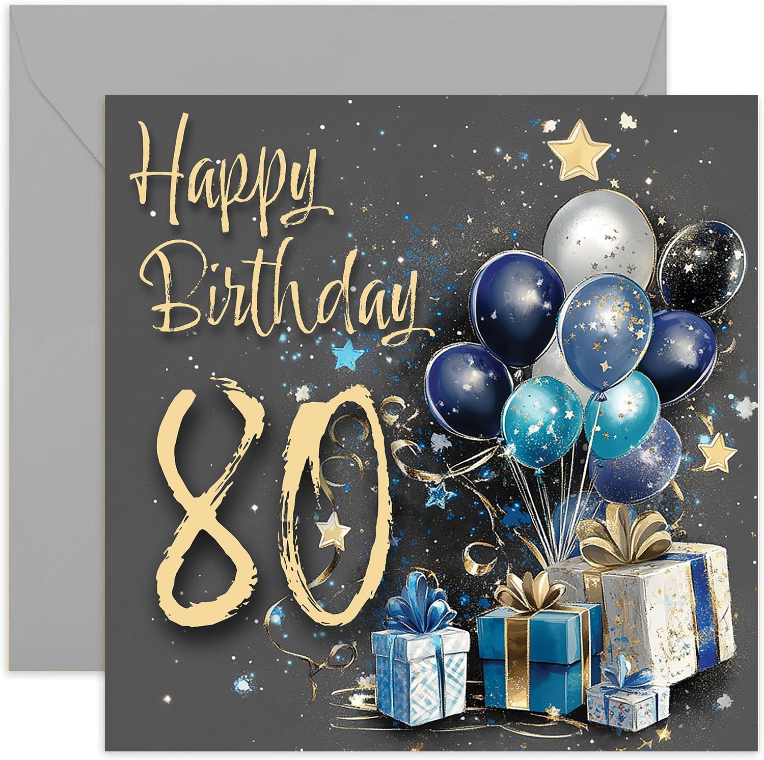 Special Male 80th Birthday Card for Men - Eighty Years Old - Blue and ...