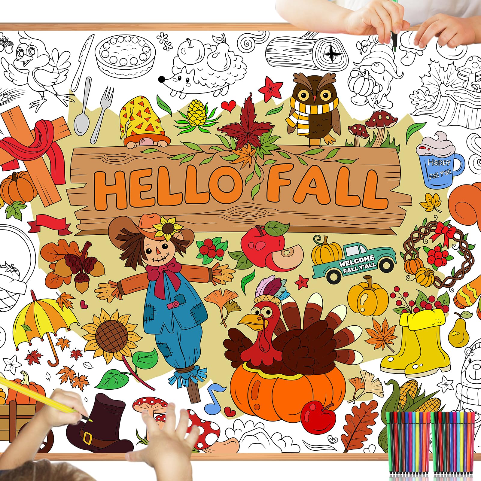 DPKOW Autumn Coloring Poster with Paint Pens, 47 x 33 Inches Giant ...