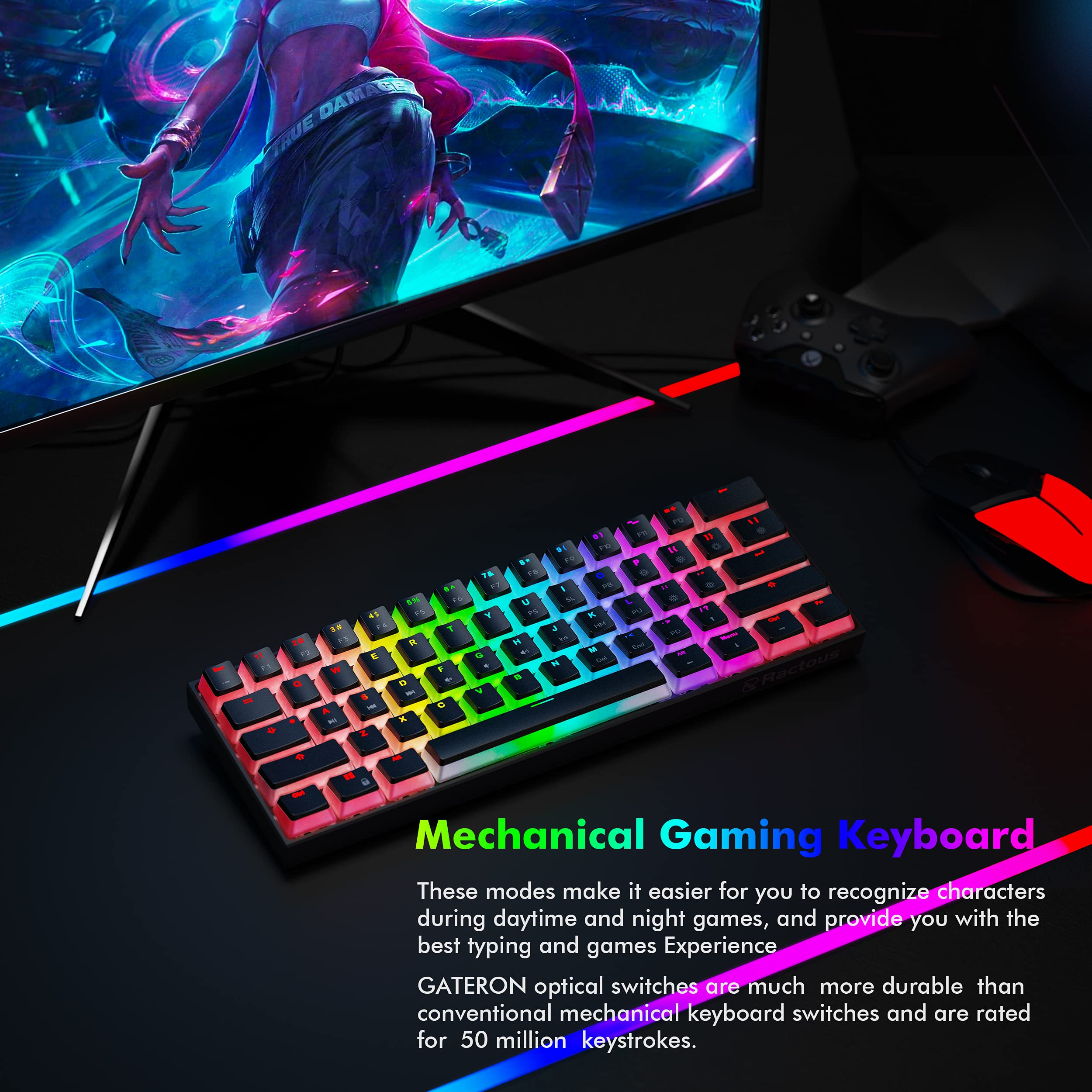 Teclado mecánico para juegos Ractous RTK61 60% con tec...B08S1JVF7K ...
