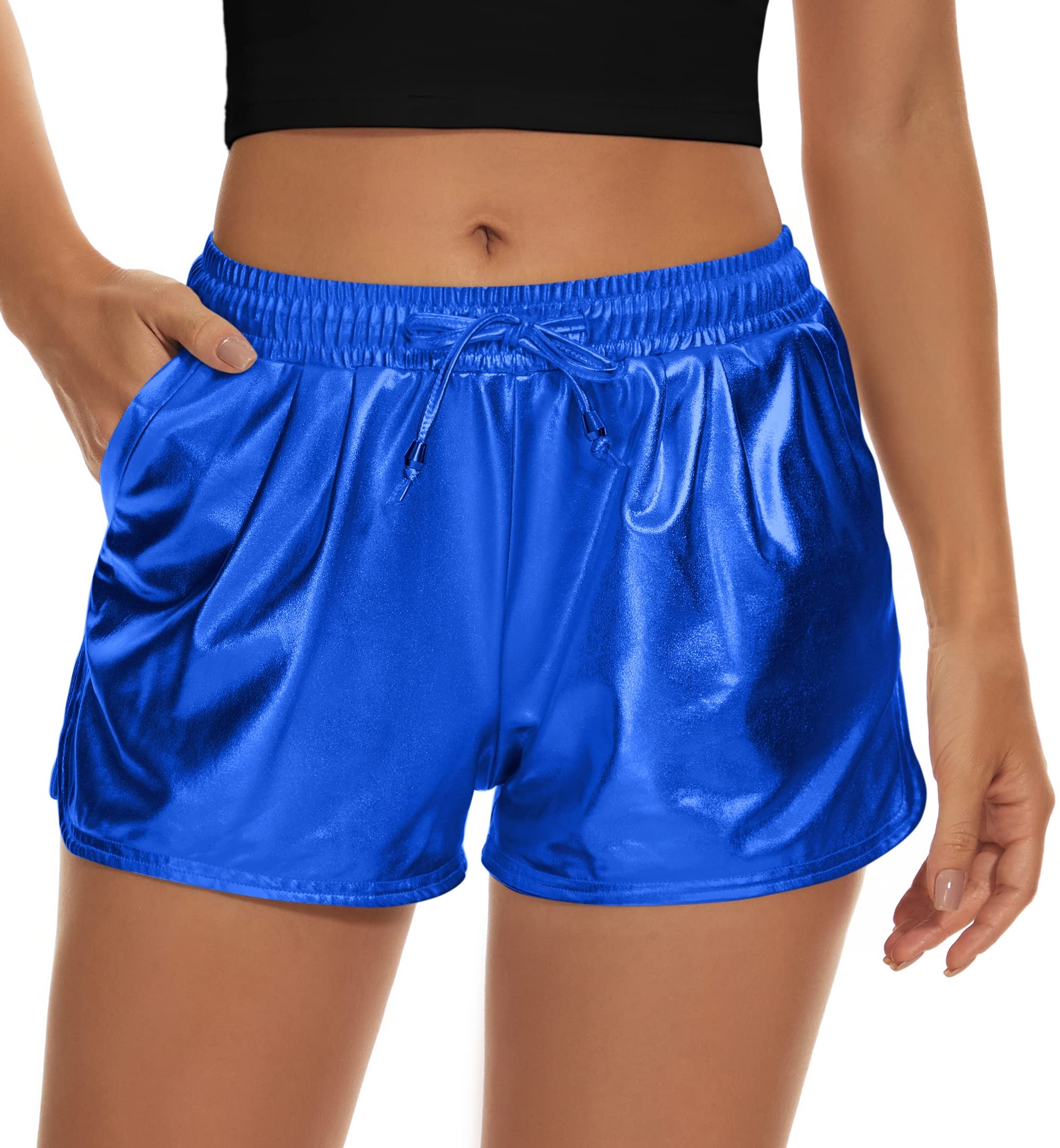 Taydey Metallic Shorts for Women Hot Sparkly Shiny Shorts with Elastic ...