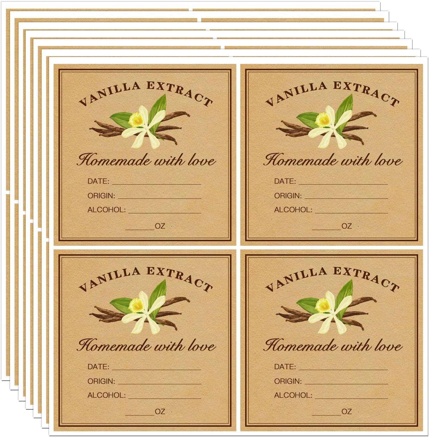 Amazon.com : 48 Pack Kraft Homemade Vanilla Extract Stickers 1.5×2 inch ...