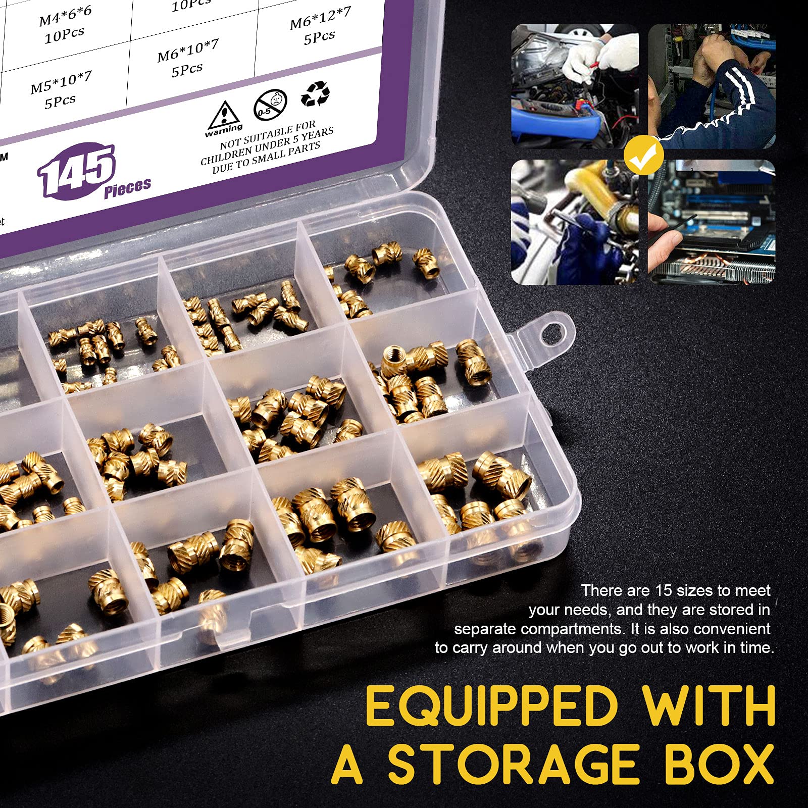 Snapklik.com : 145Pcs 5 Values M2 M3 M4 M5 M6 Female Thread Knurled ...