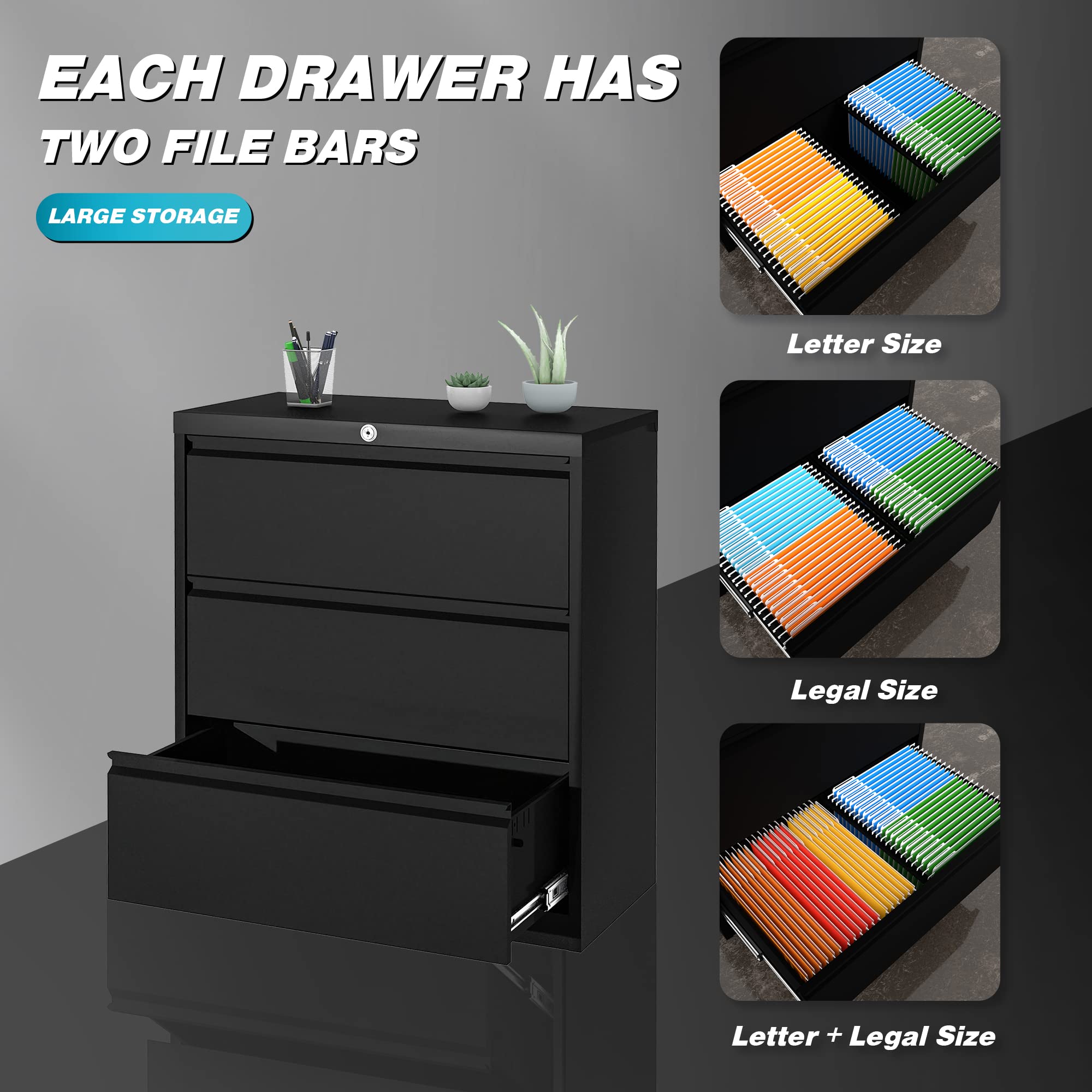 Aobabo Metal Lateral File Cabinet with Lock,Large Deep Drawer with ...