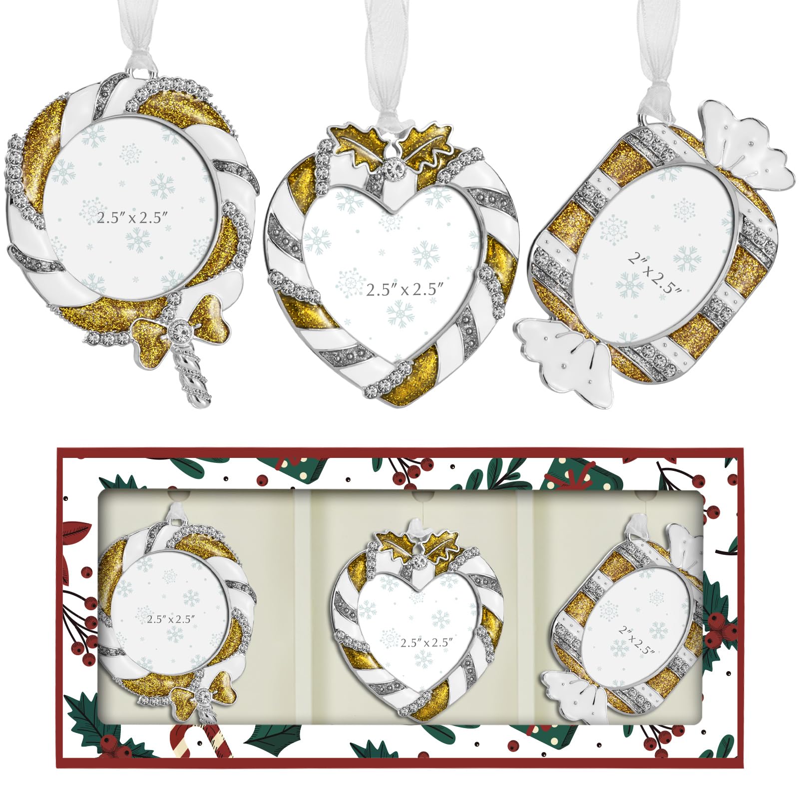 Amazon.com: Mulumu 2024 Christmas Tree Ornaments 3 Piece Picture Frame ...