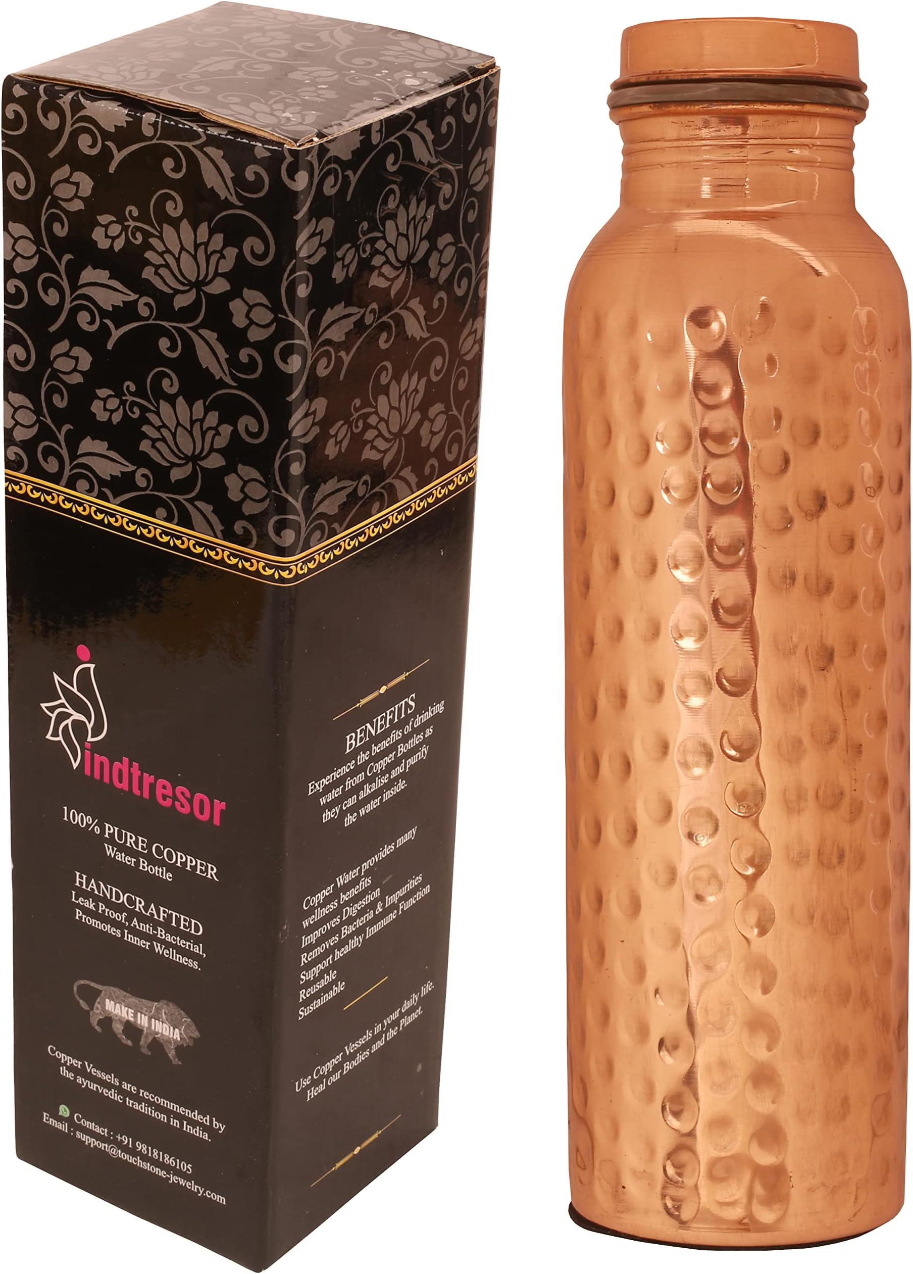 Amazon.com: INDTRESOR Pure Copper Water Bottle - Handcrafted - Ayurveda ...