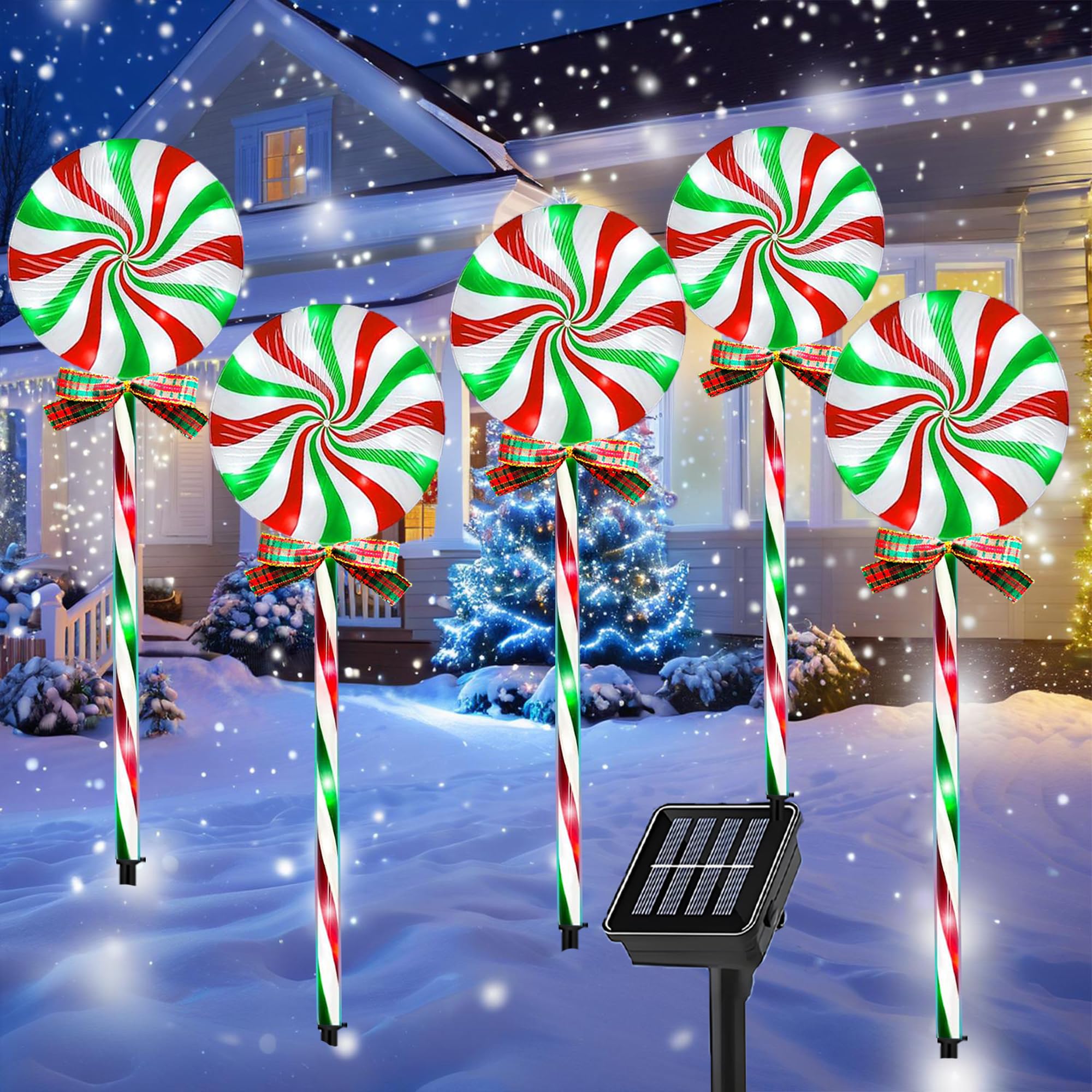 Amazon.com : Christmas Solar Lollipop Pathway Lights 5 Pack Outdoor ...