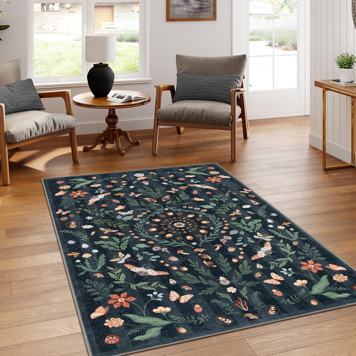 Amazon.com: Lahome Insect Botanical Washable Black 5x7 Area Rugs for ...