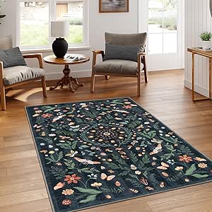 Amazon.com: Lahome Insect Botanical Washable Black 5x7 Area Rugs for ...