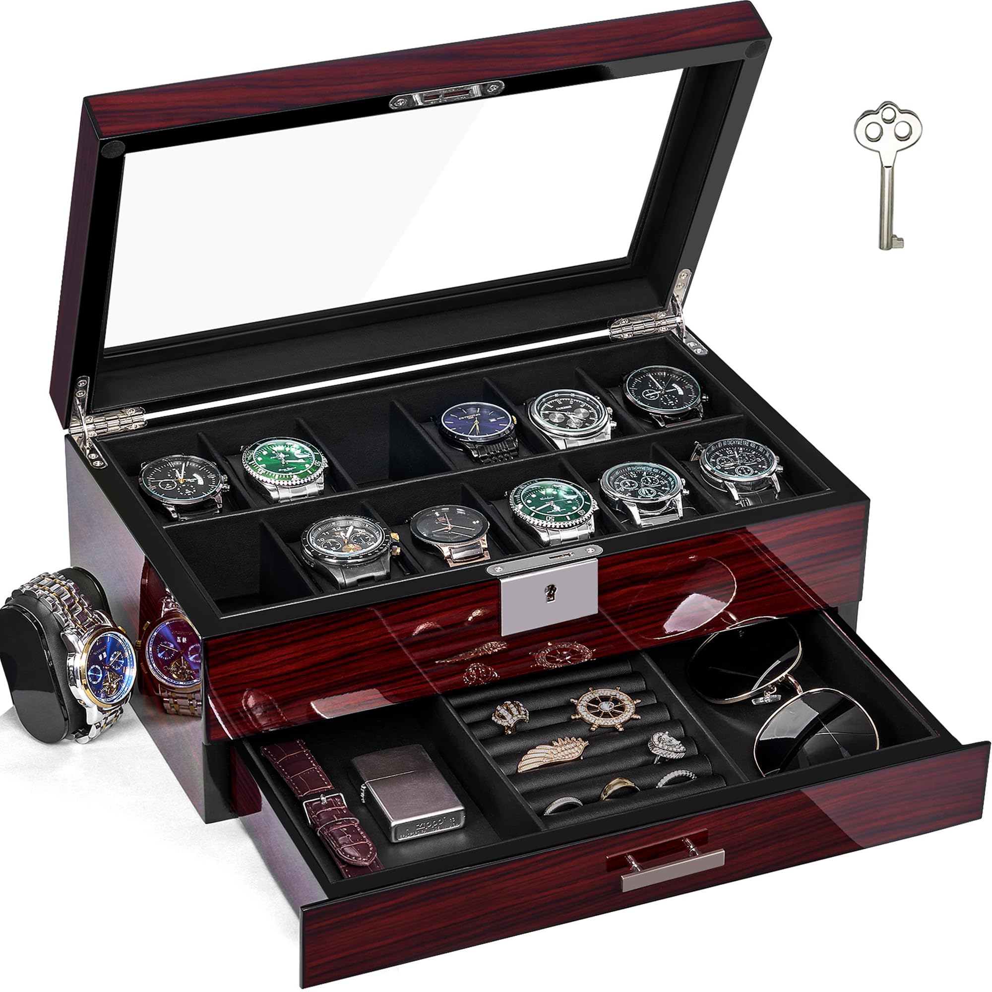 Amazon.com: ANWBROAD Watch Box 12 Watch Cases for Men with Large Glass ...