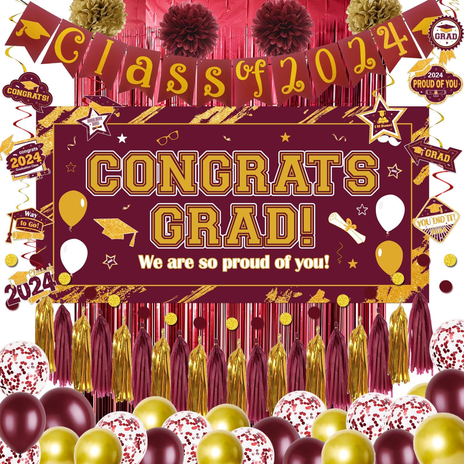 Amazon.com: Graduation Decorations Class of 2024, Maroon and Gold Class ...