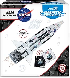 Amazon.com: CreateOn NASA Rocketship Magnetic Tile Set, Building Set ...