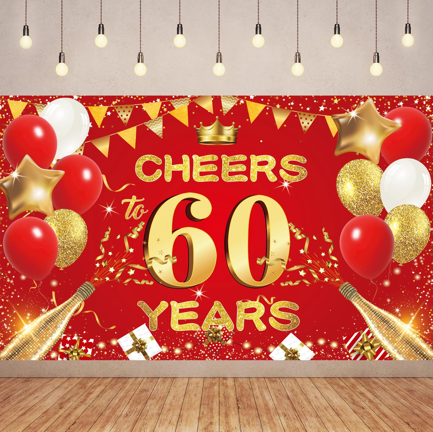 Amazon.com: Red Gold Cheers 60 Years Backdrop Banner Happy 60th ...